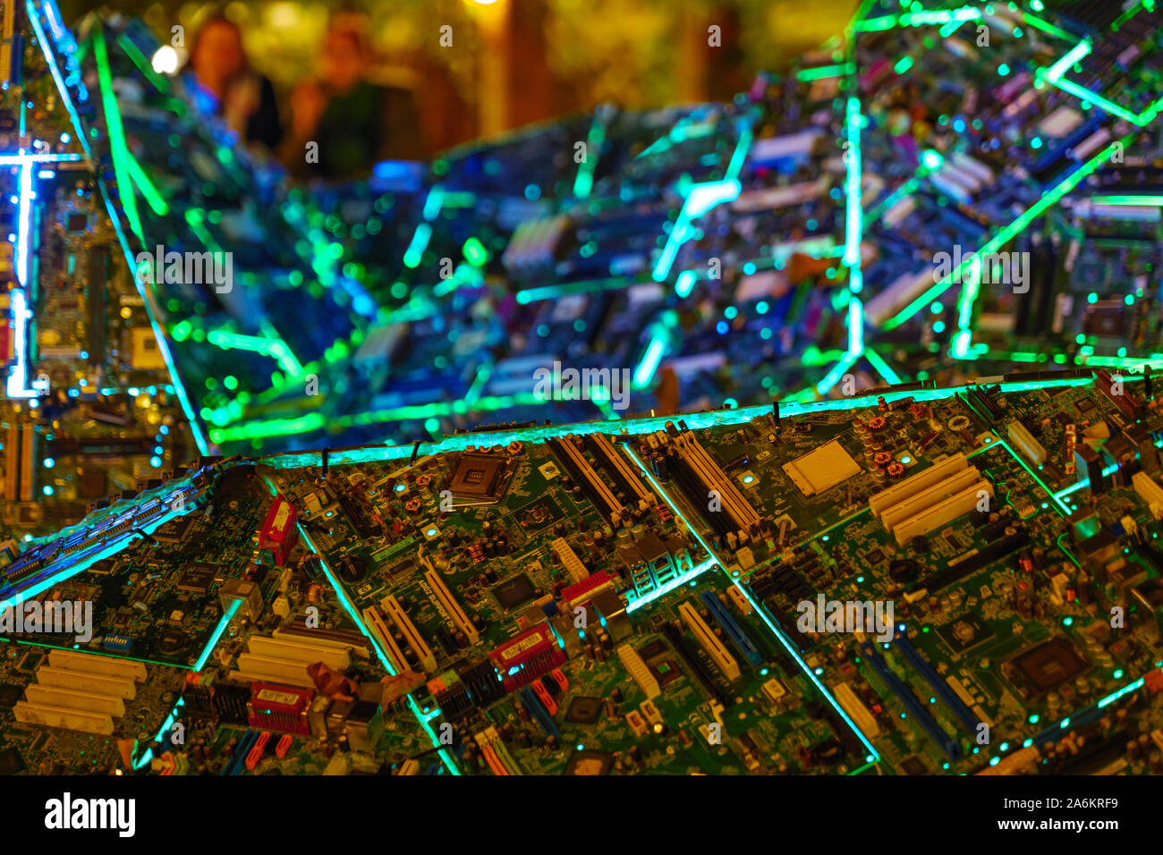 Night scenery of outdoor lighting installation art with recycle ...