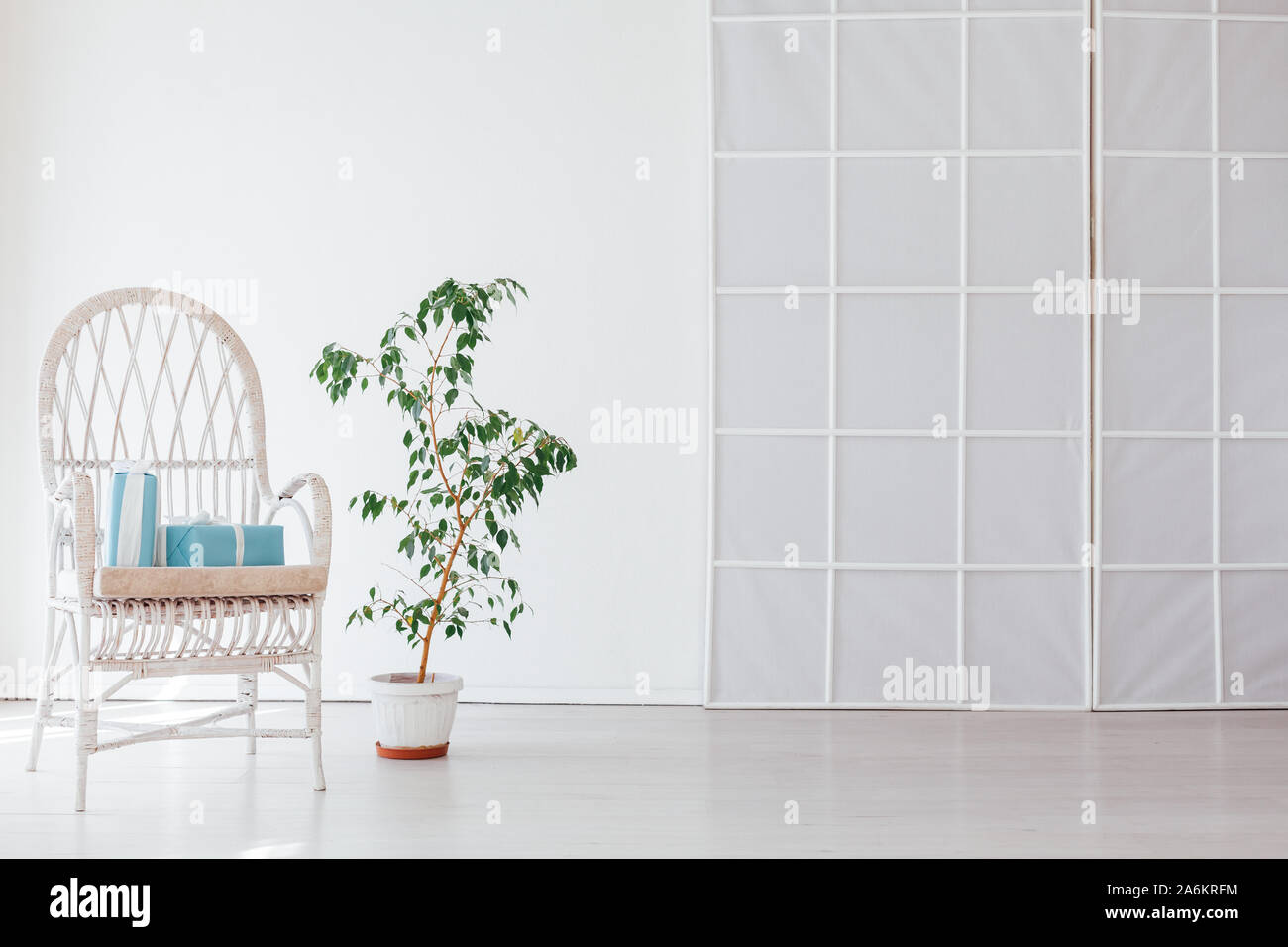 white vintage chair in the interior of an empty white room Stock Photo ...