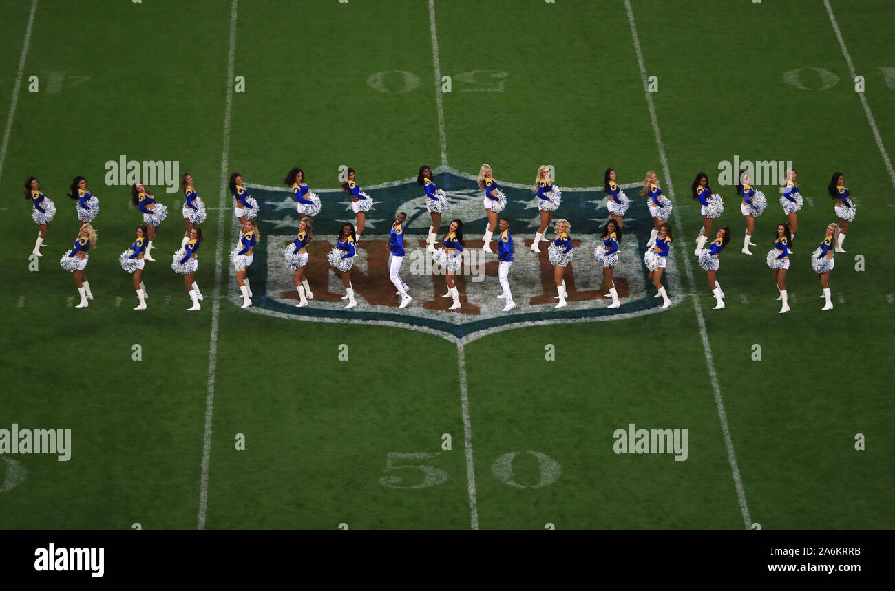 Los Angeles Rams cheerleaders perform prior to the NFL International ...