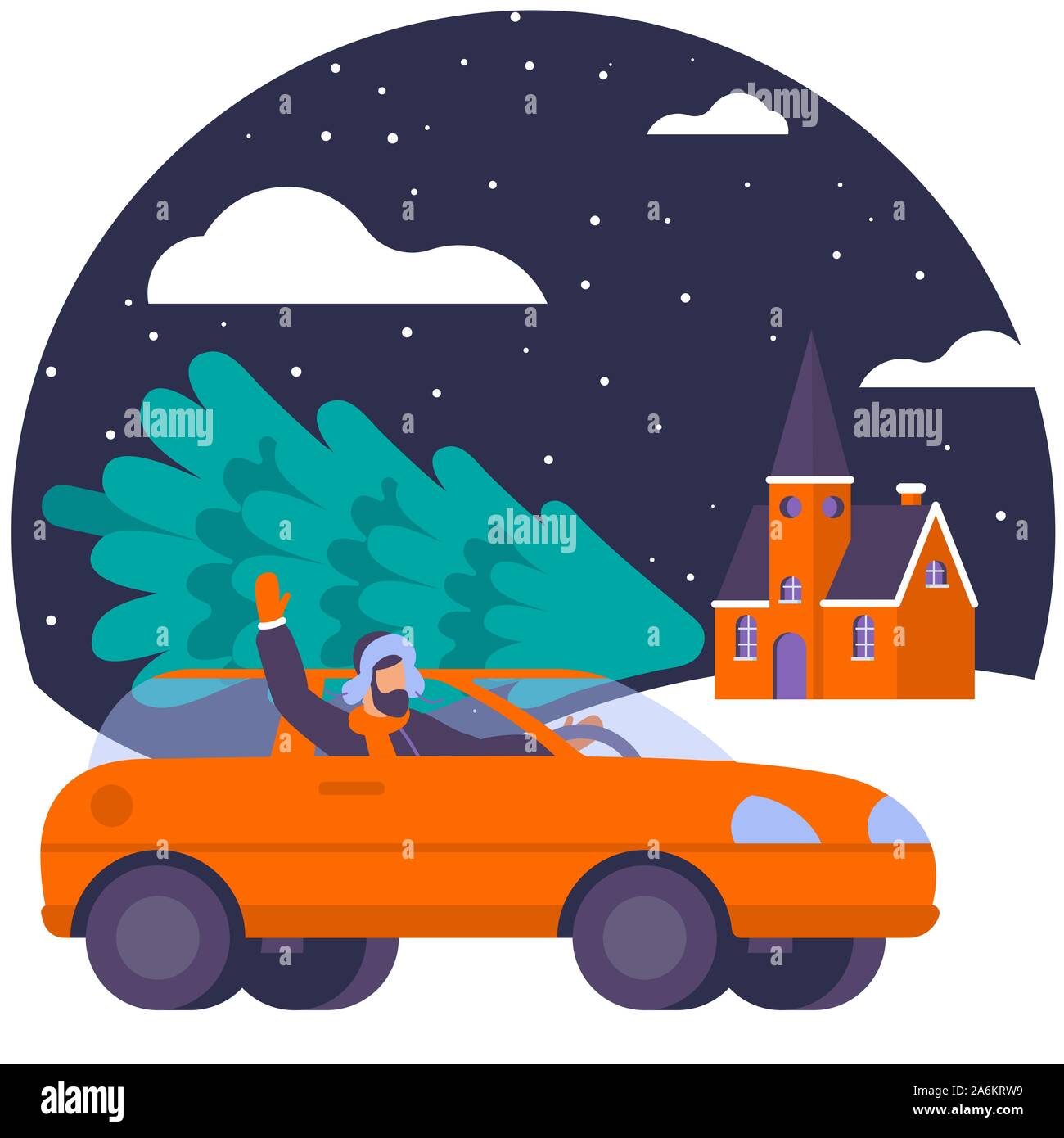 Car with a Christmas tree on top Stock Vector Image & Art - Alamy