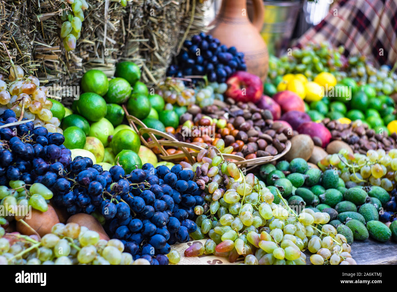 Variety of autumnal fruits in composition outdoor Stock Photo - Alamy