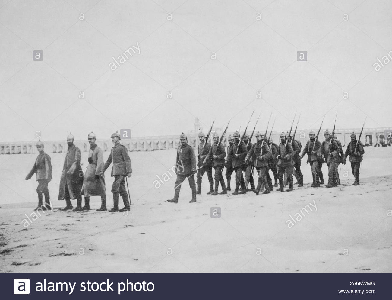 WW1 German Patrol on the beach at Ostend Belgium, vintage photograph ...