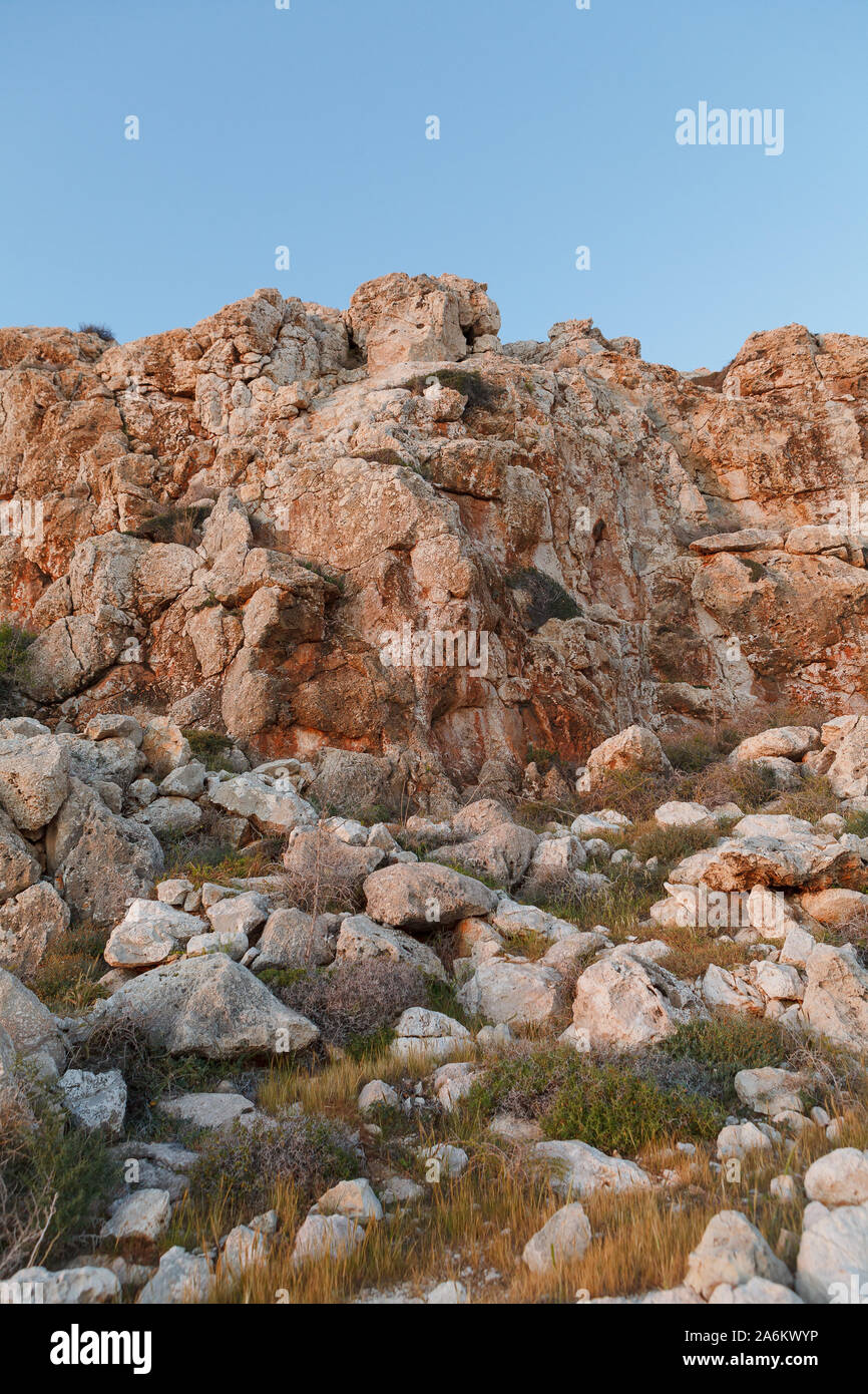 Cape Greko national park view. Rocks, hills, meadows and sea coast ...