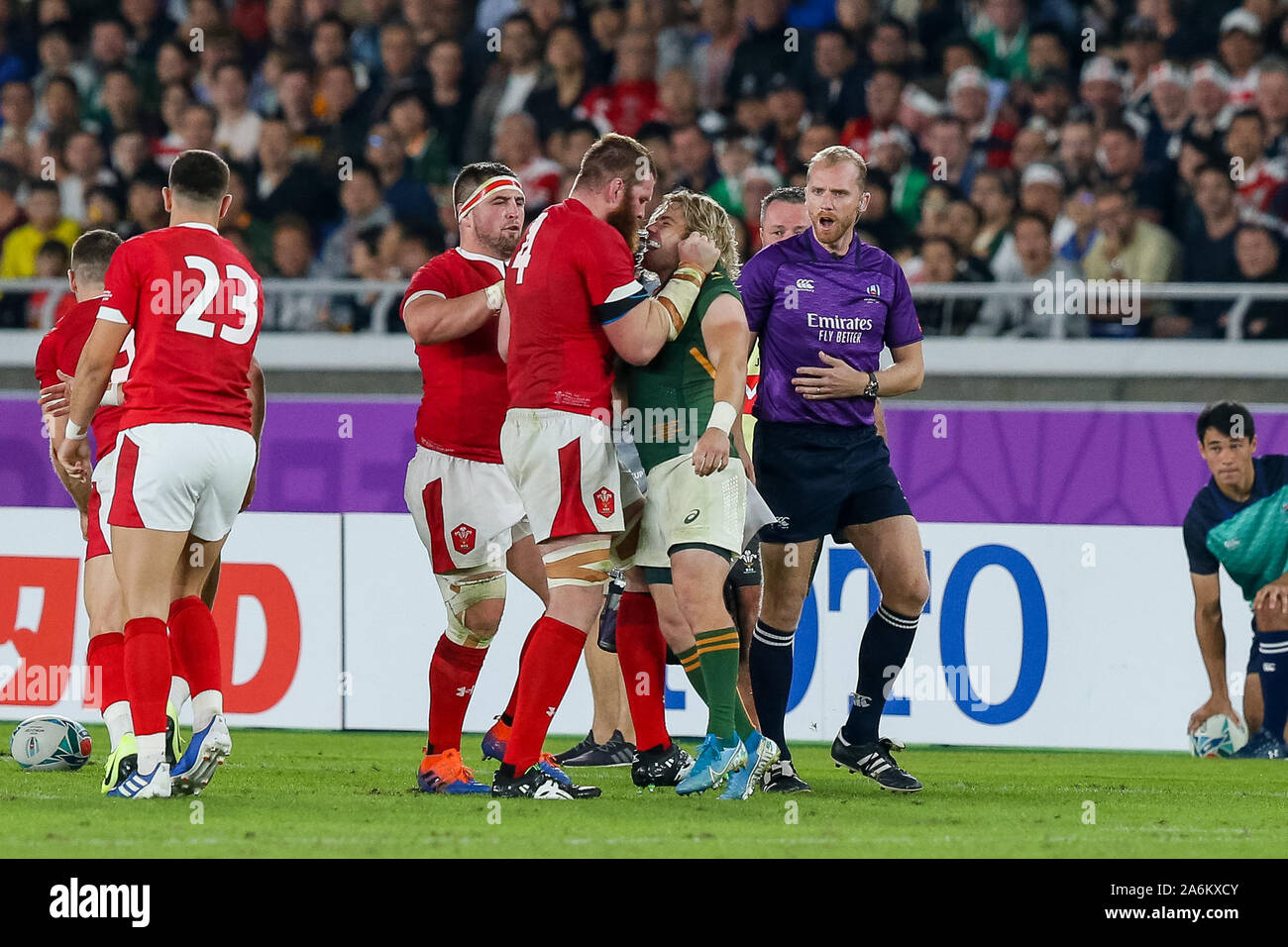 Kanagawa, Japan. 27th Oct, 2019. Faf de Klerk of South Africa and Jake ...