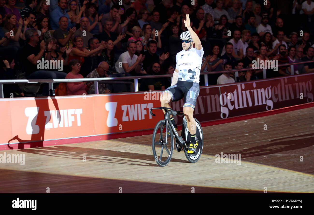 Germany’s Maximilion Levy celebrates winning in his Sprint Final during ...