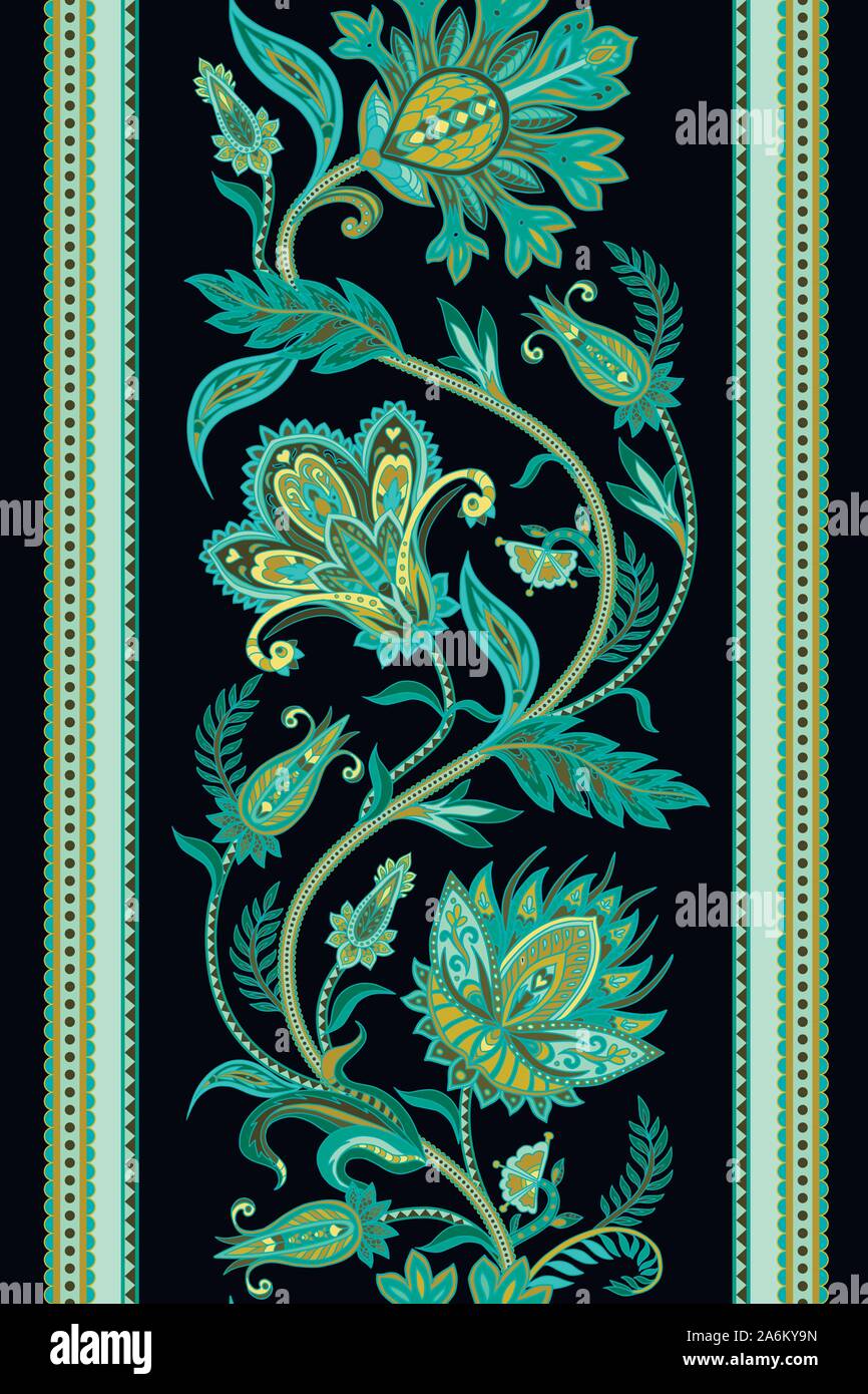 Seamless border with ethnic ornament elements and paisleys. Folk ...