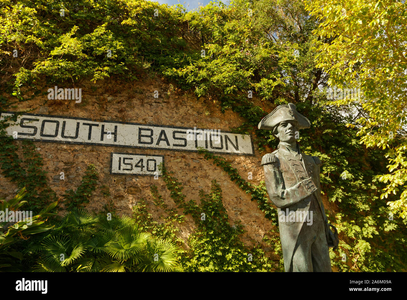 Nelson statue in front of South Bastion wall in Gibraltar Stock Photo ...