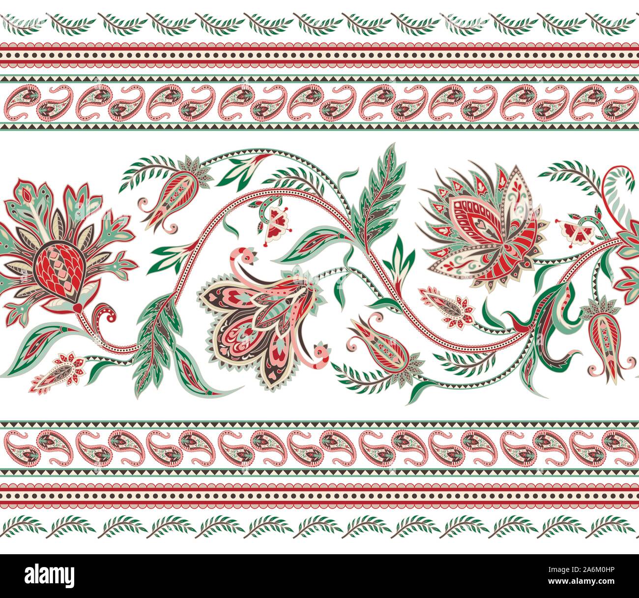 Seamless border with ethnic ornament elements and paisleys. Folk ...