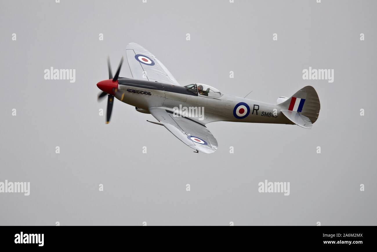Supermarine Spitfire Mk XVIII (G-BUOS) performing at the Flying Legends ...
