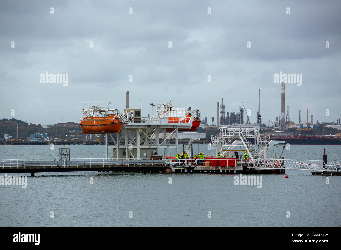 Students at Warsash Maritime Academy carry out lifeboat drills on a ...