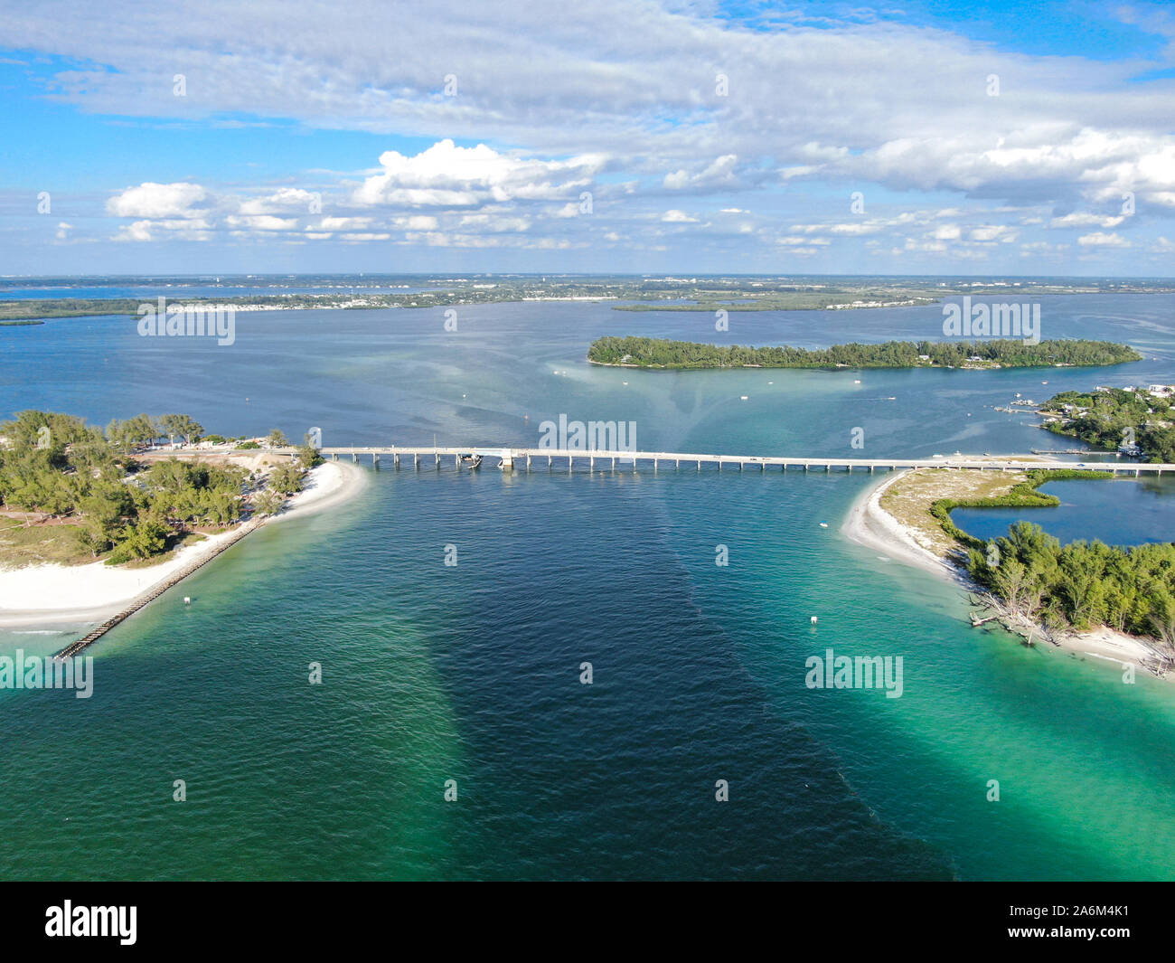 Aerial view of bridge between Anna Maria Island and Longboat key ...