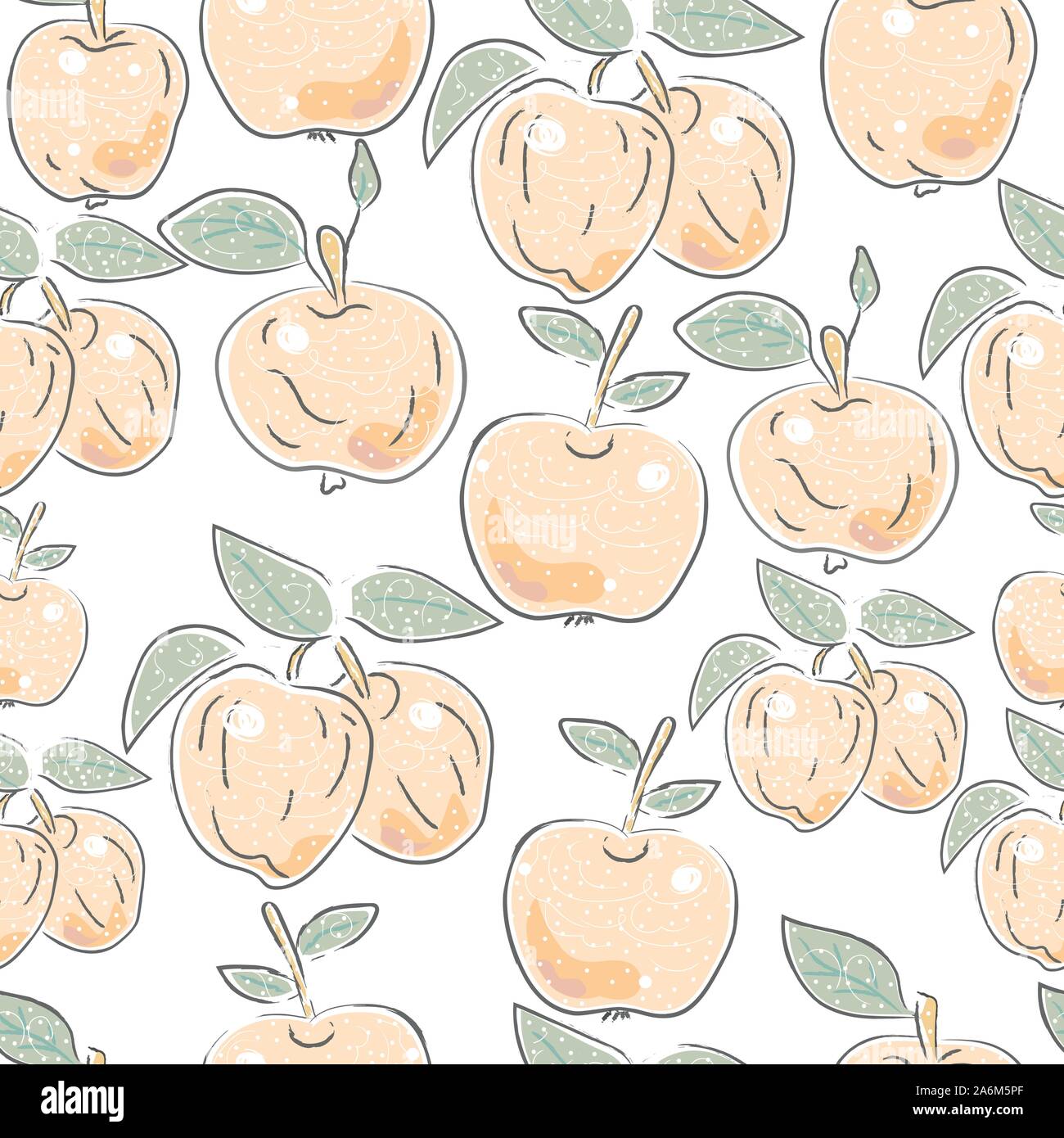 Cute Seamless Pattern with Apples. Scandinavian Hand Drawn Style ...