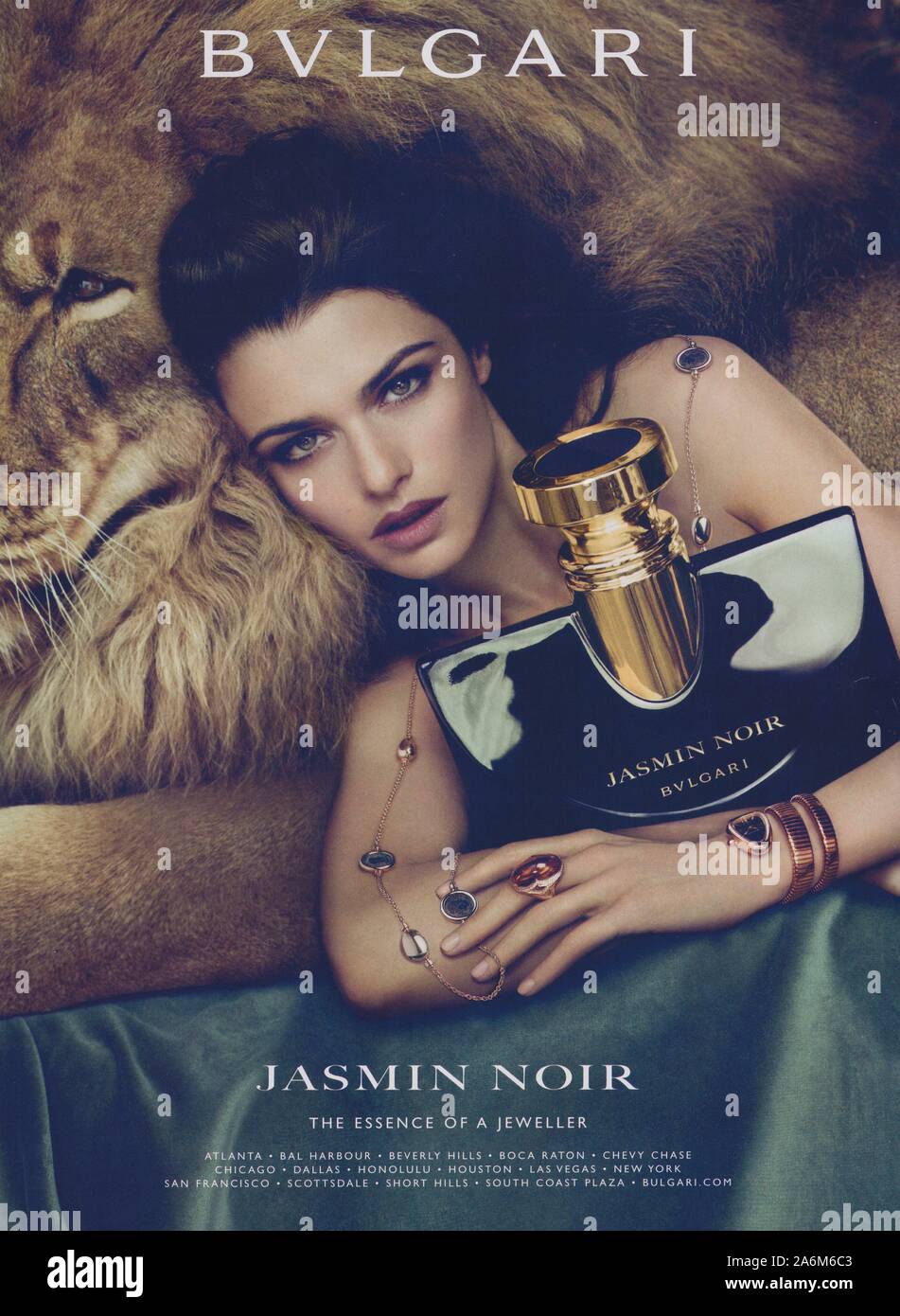 poster advertising BVLGARI fashion house with Rachel Weisz in paper ...