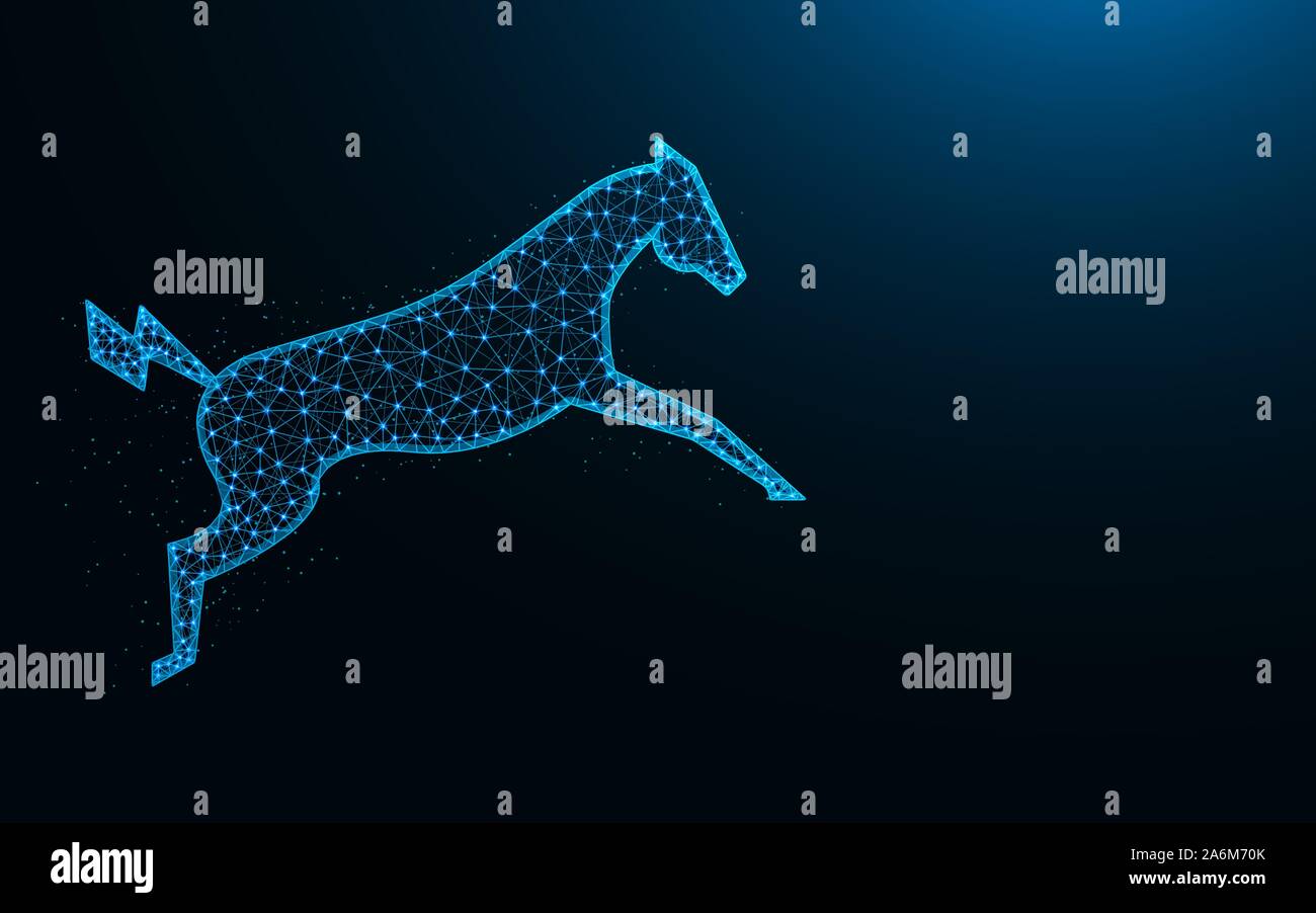 Powerful electric horse in a jump low poly design, animal abstract ...
