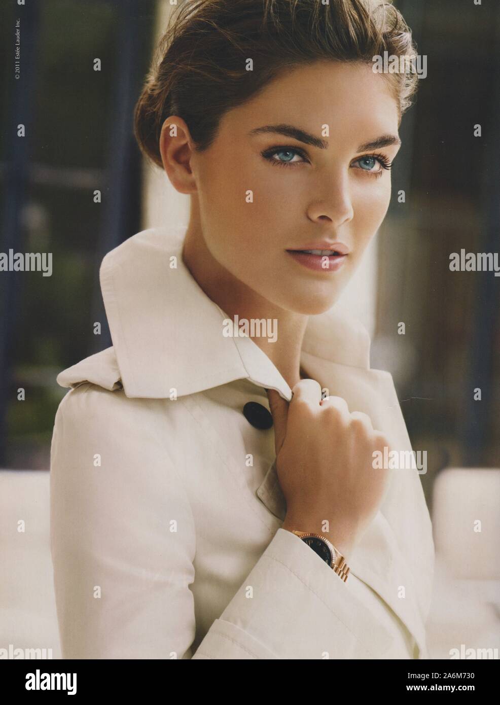 poster advertising ESTEE LAUDER cosmetics with Hilary Rhoda in paper magazine from 2011 year ...
