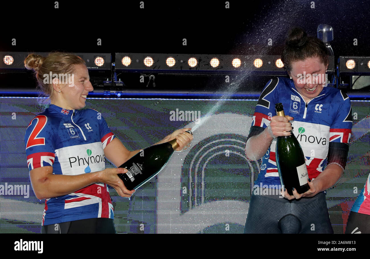 Winners Great Britain’s Katie Archibald and Neah Evans celebrate on the ...