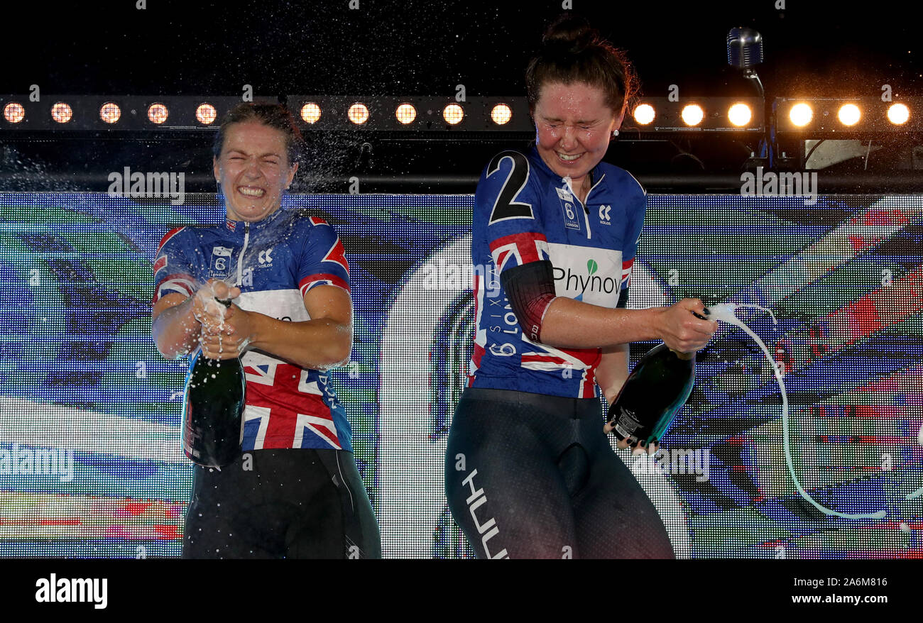 Winners Great Britain’s Katie Archibald and Neah Evans celebrate on the ...