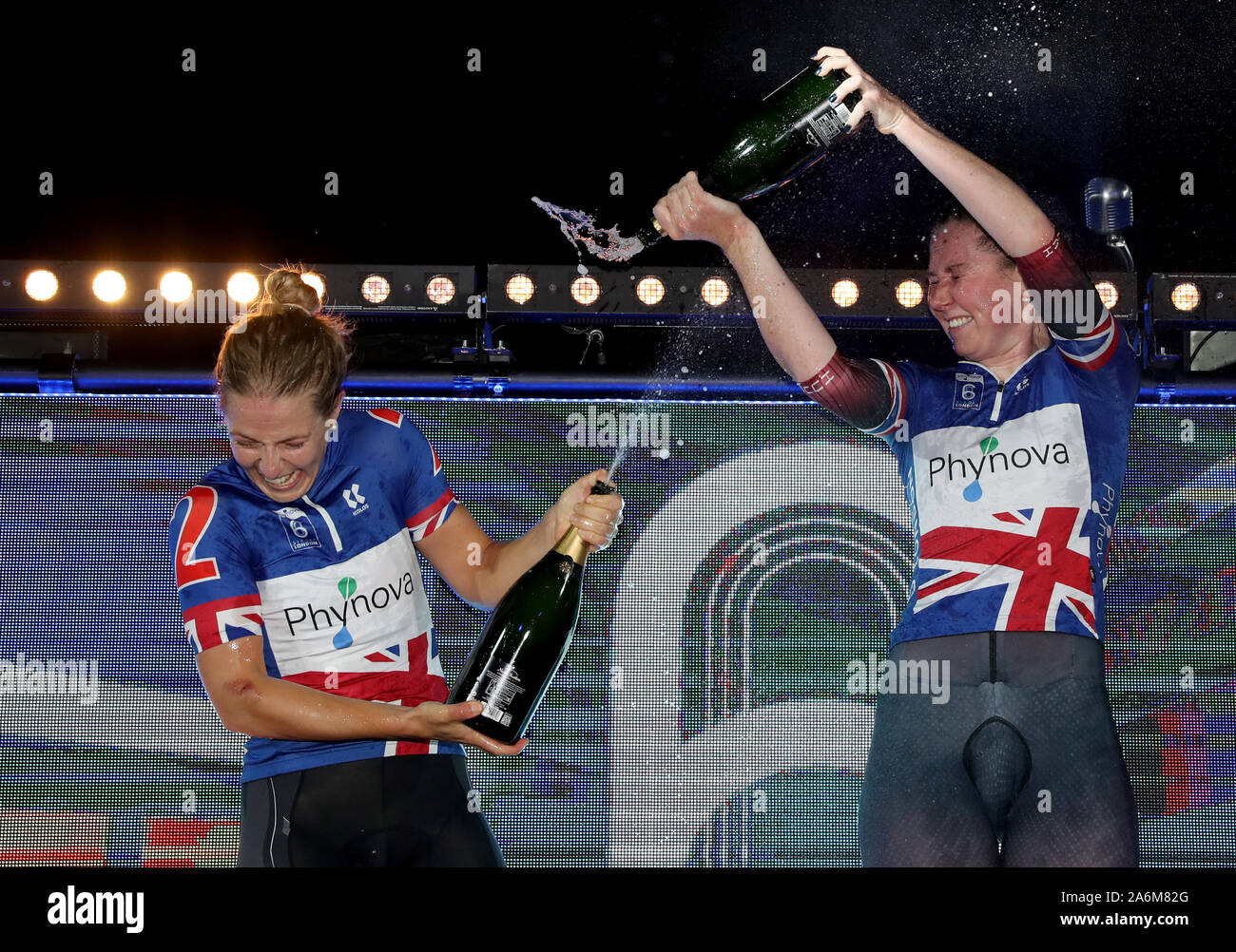 Winners Great Britain’s Katie Archibald and Neah Evans celebrate on the ...