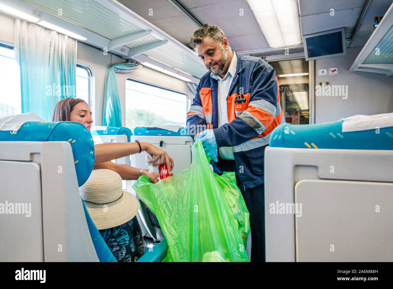 Valencia Spain,Estacio del Nord,Renfe train,inside interior cabin,on ...