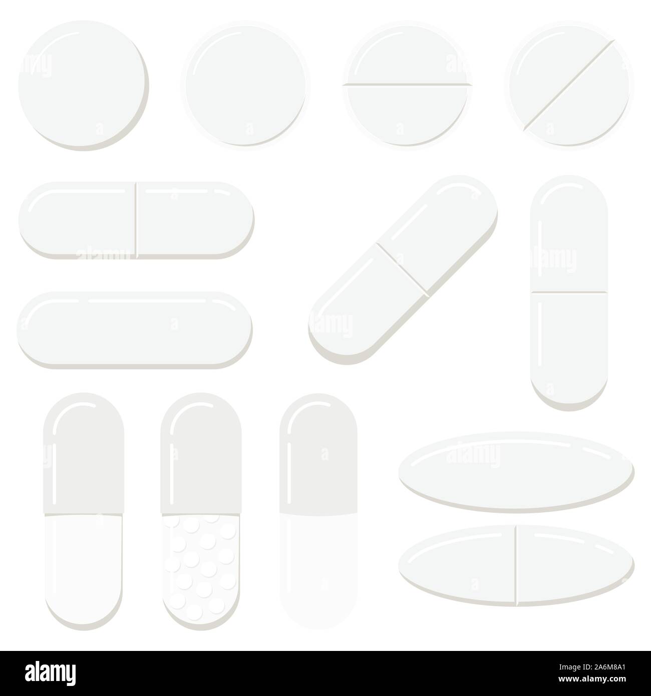Pills and capsules templates set isolated on white background. White ...