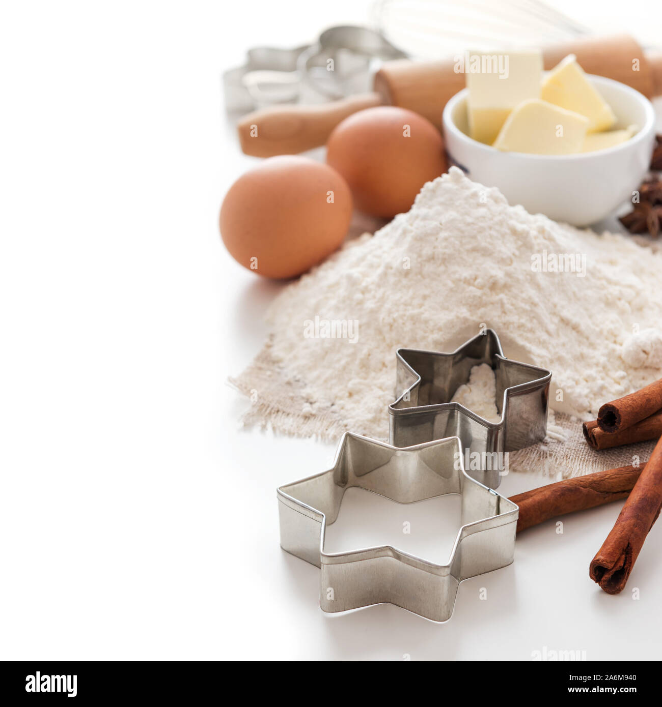 Baking ingredients for christmas cookies on white background Stock ...