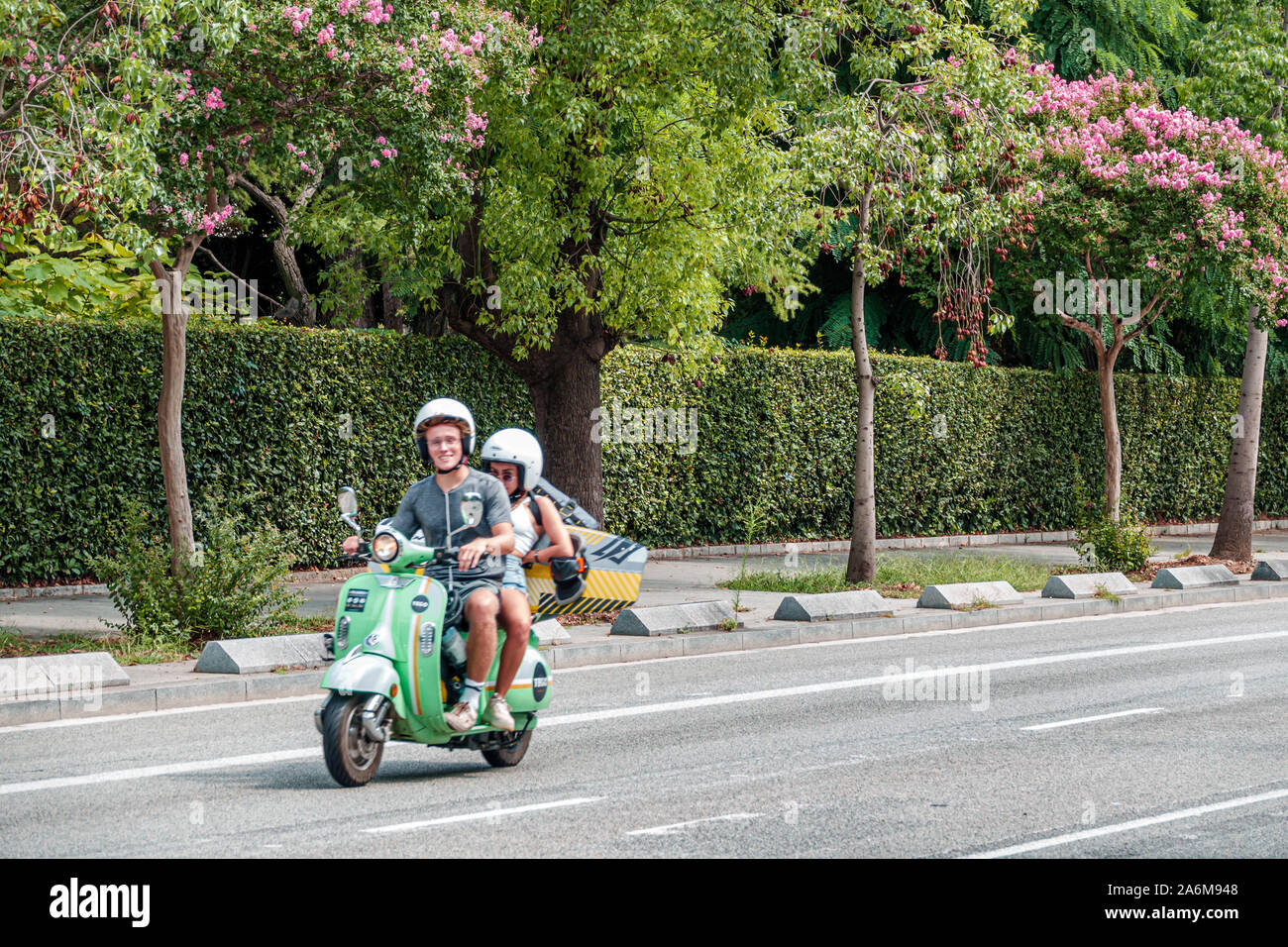 Barcelona Spain,Catalonia Catalunya,Pedralbes,motor scooter scooters ...