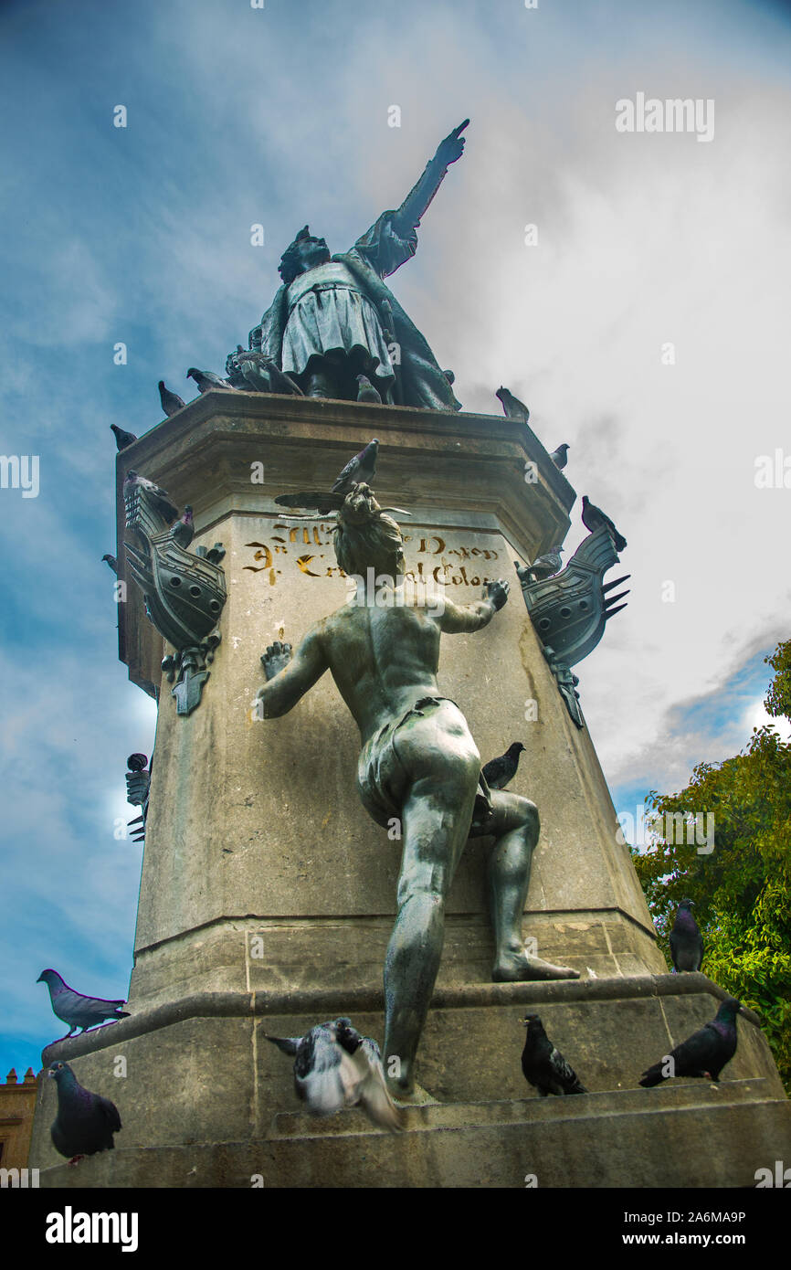 dramatic angle images of monumental statue in colonial district of ...
