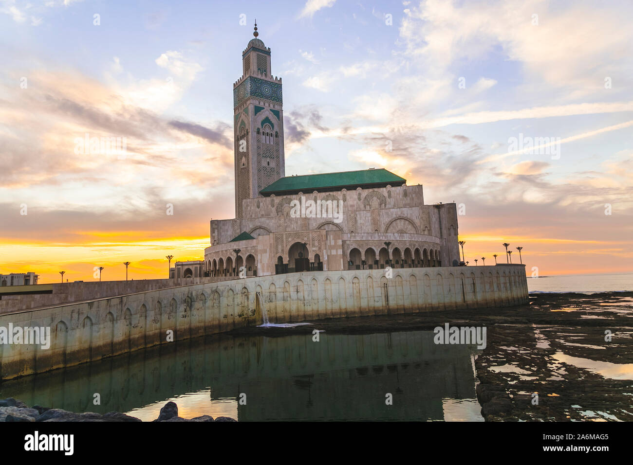 View of Hassan II mosque at sunset - The Hassan II Mosque or Grande ...
