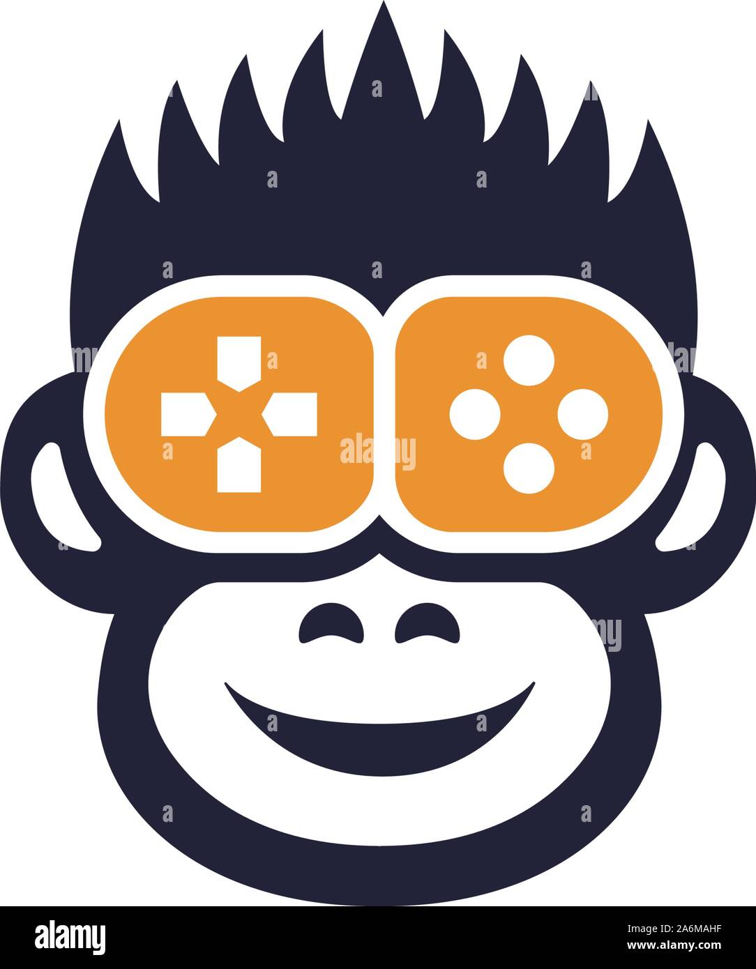 Happy monkey gamer flat icon, animal player and game joystick vector ...
