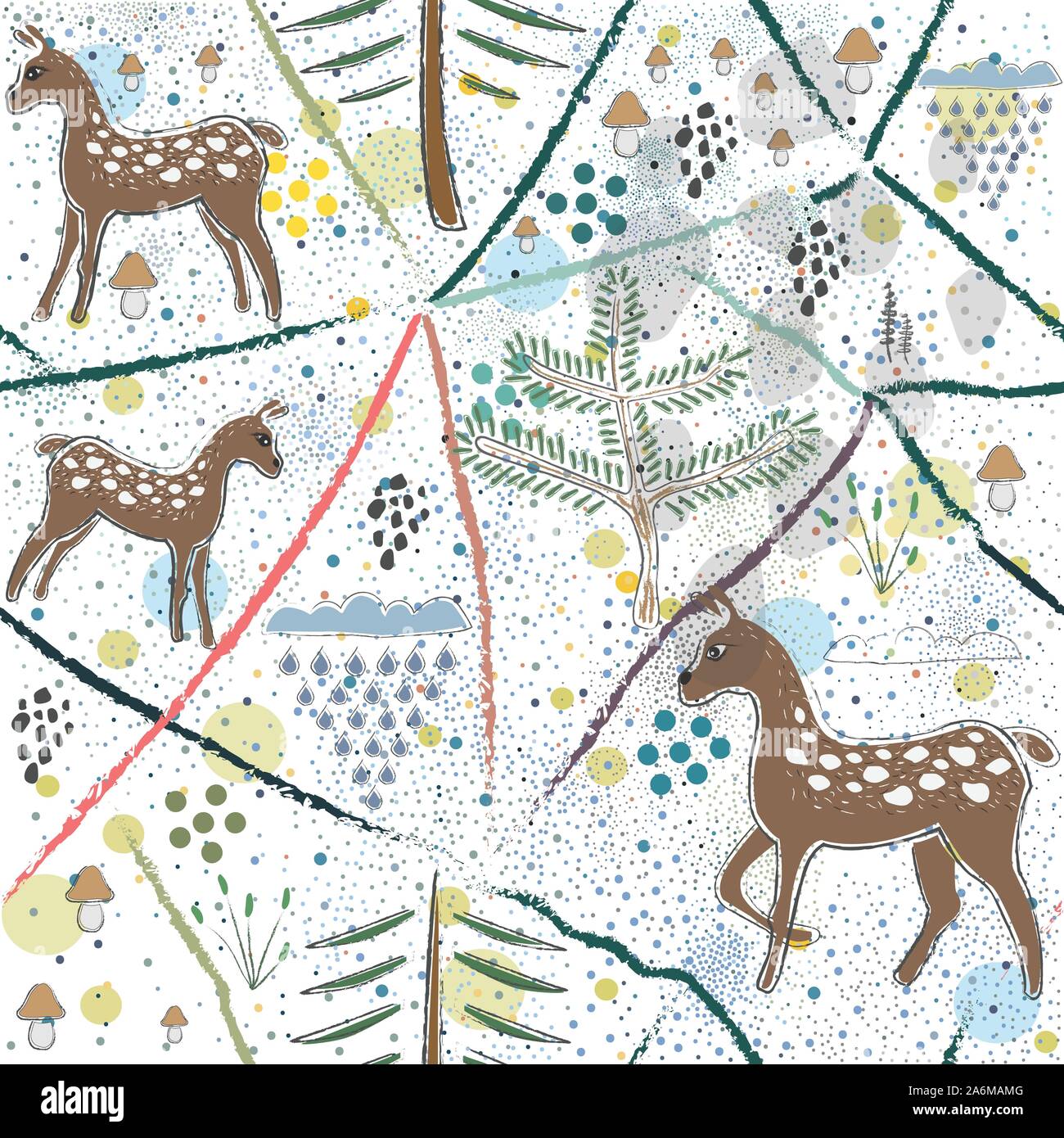 Seamless Pattern with Deer. Scandinavian Style. Unique Design. Vector ...