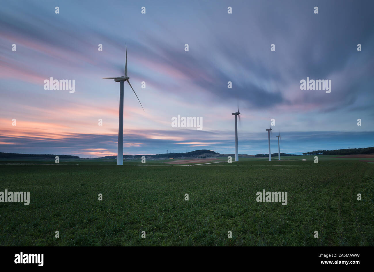Aerogenerator farm in la Brujula, Burgos, Spain Stock Photo - Alamy