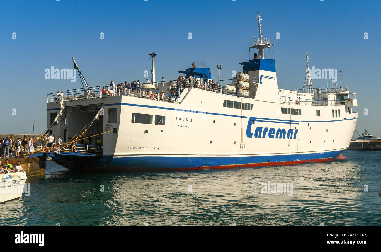 ISLE OF CAPRI, ITALY - AUGUST 2019: Large car ferry operated by Caremar ...