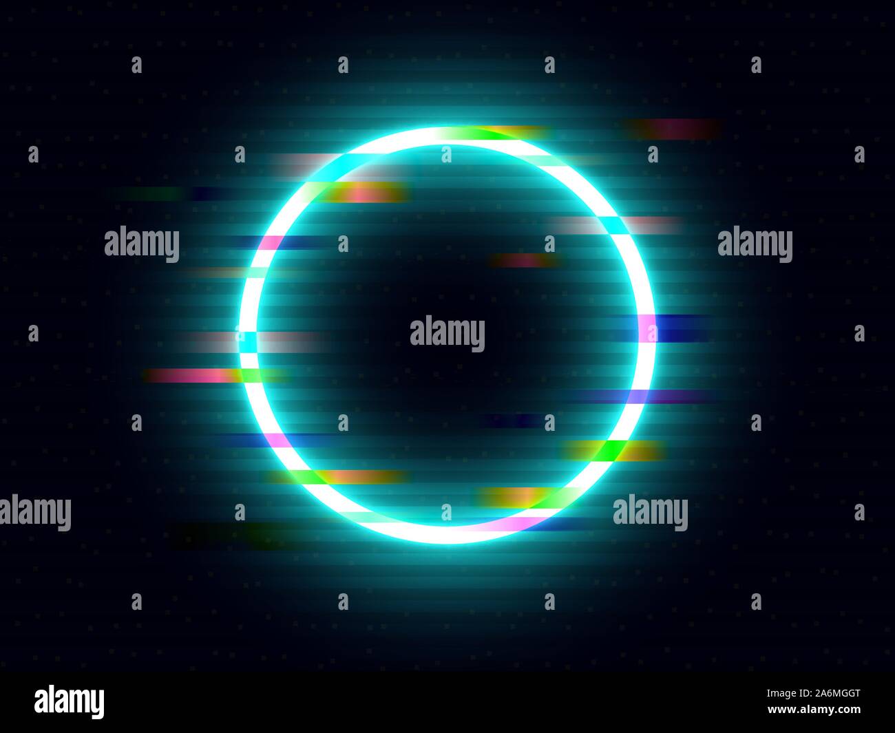 Glitch neon circle with color distortions. Illuminated round element ...