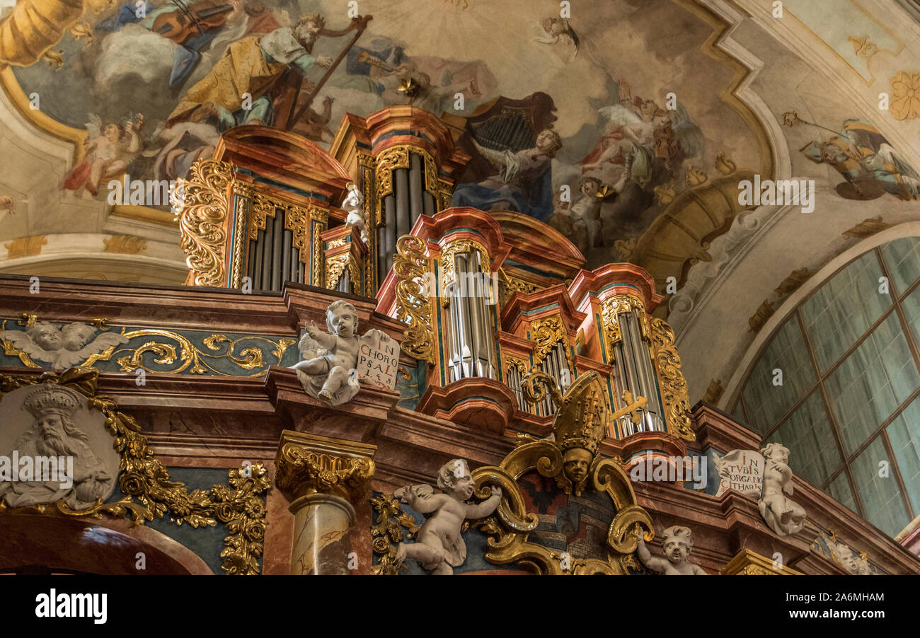 Ancient pipe organ in St. Emmeram's Cathedral, Nitra, Slovakia Stock ...
