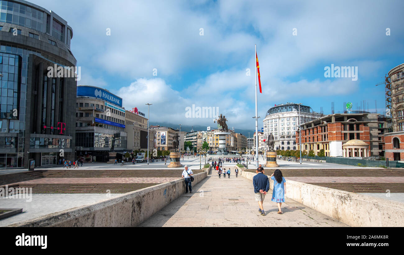 Main square of Skopje, the capital of the Republic of North Macedonia ...