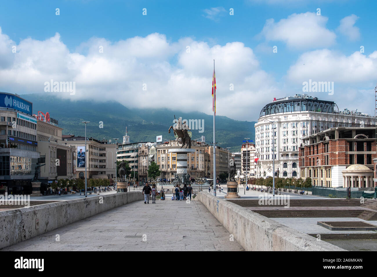 Main square of Skopje, the capital of the Republic of North Macedonia ...