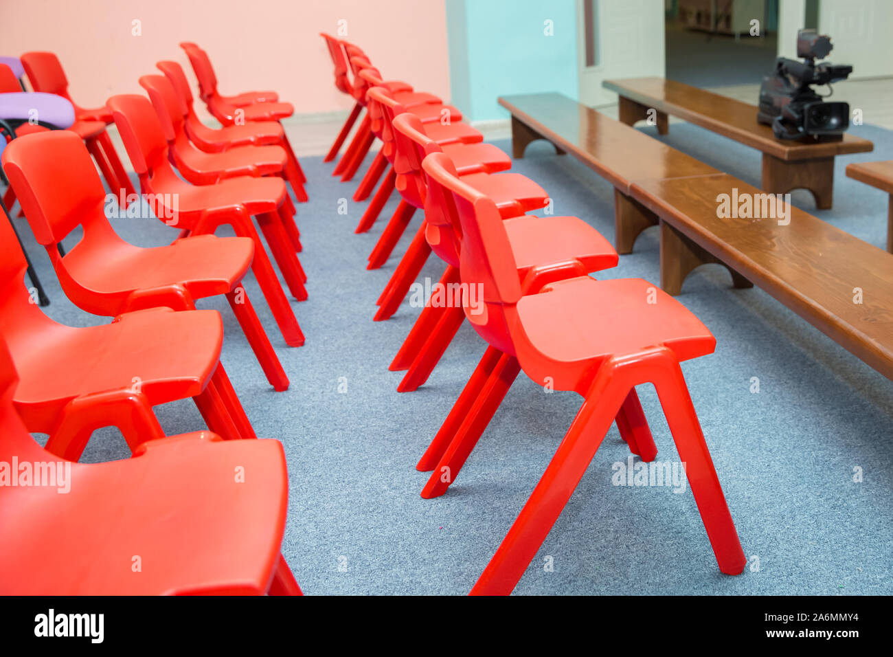 kindergarten class with the red kids chairs . Red chairs in Montessori ...