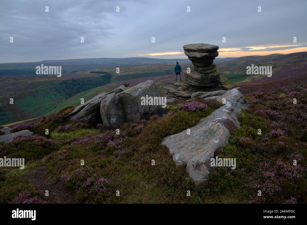 Man taking in the view on Derwent Edge in Derbyshire Stock Photo - Alamy