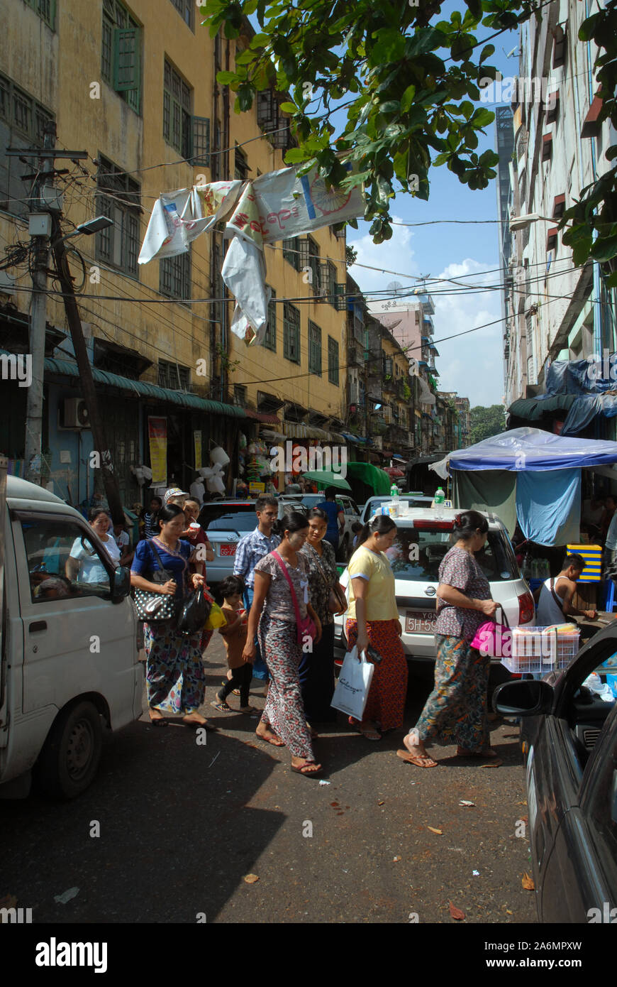 Busy Street Scene, Yangon, Myanmar Stock Photo - Alamy