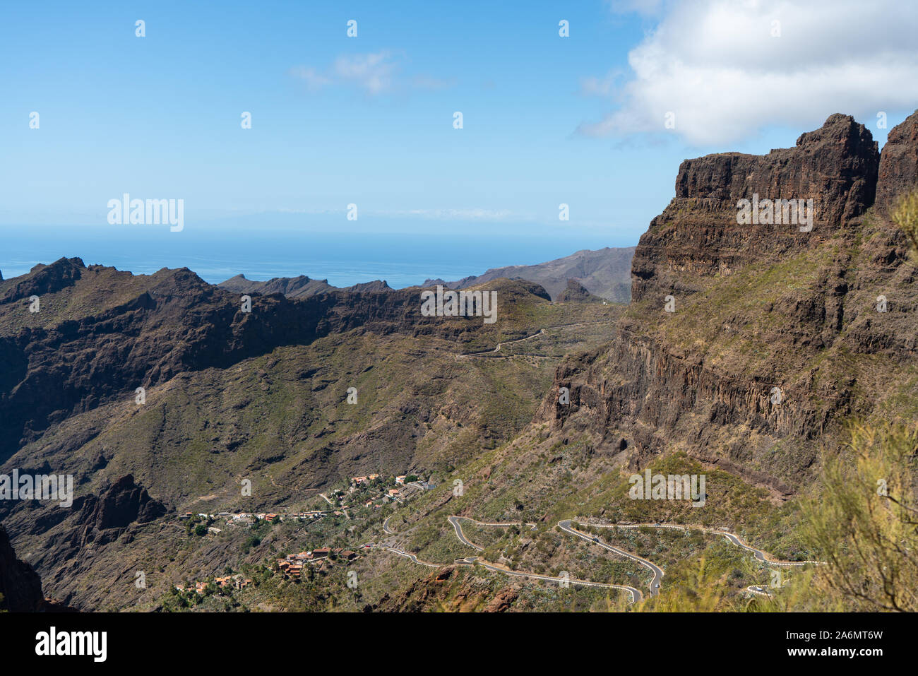 The wonderful road full of curves in the Masca Valley of Tenerife ...