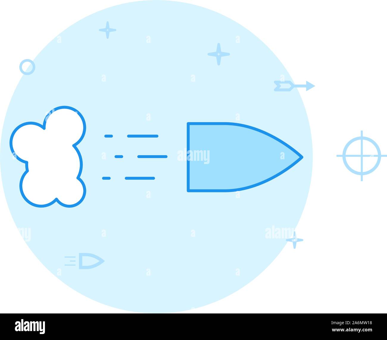Flying bullet vector icon. Flat illustration. Filled line style. Blue ...