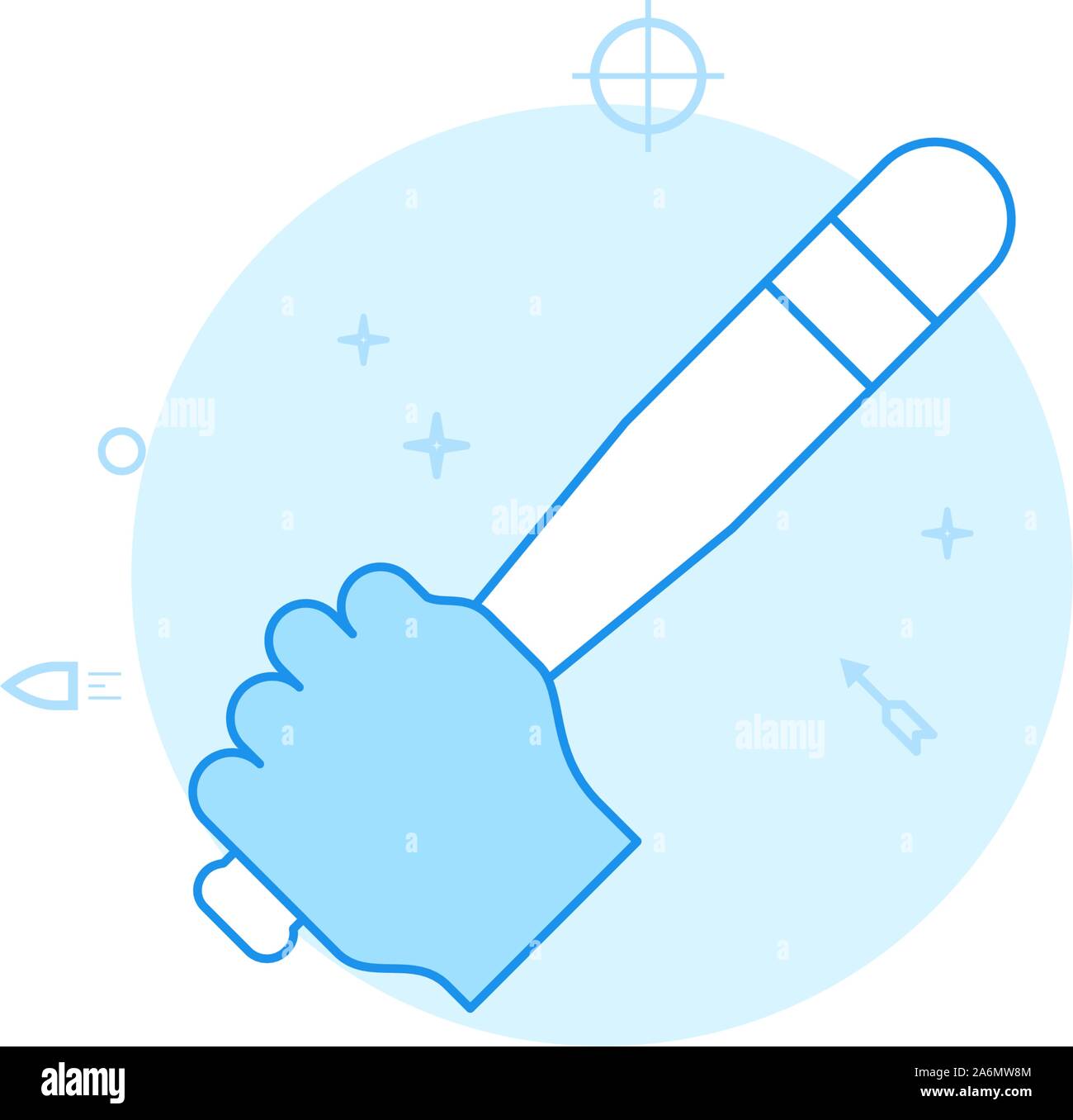 Baseball bat, baton in hand vector icon. Flat illustration. Filled line ...