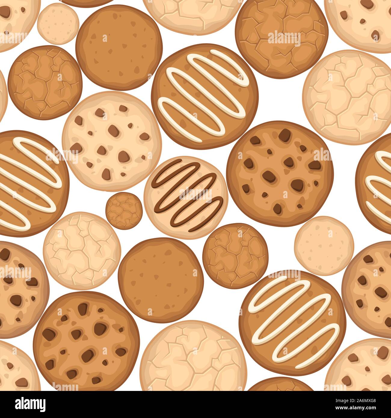 Vector seamless background with various cookies on a white background ...