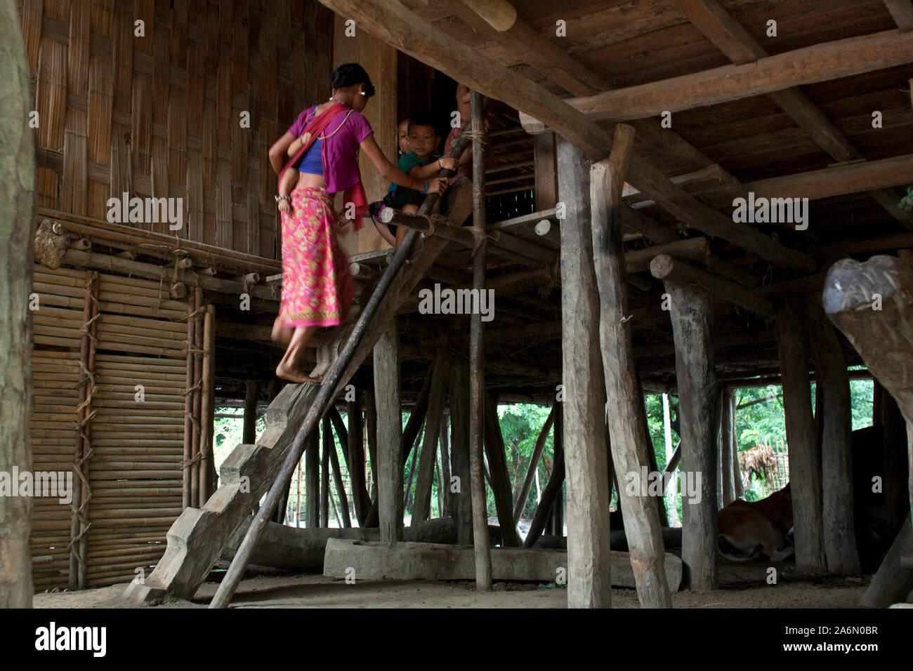 A daily life scene of the ethnic Murong (also known as Mro or Mru ...