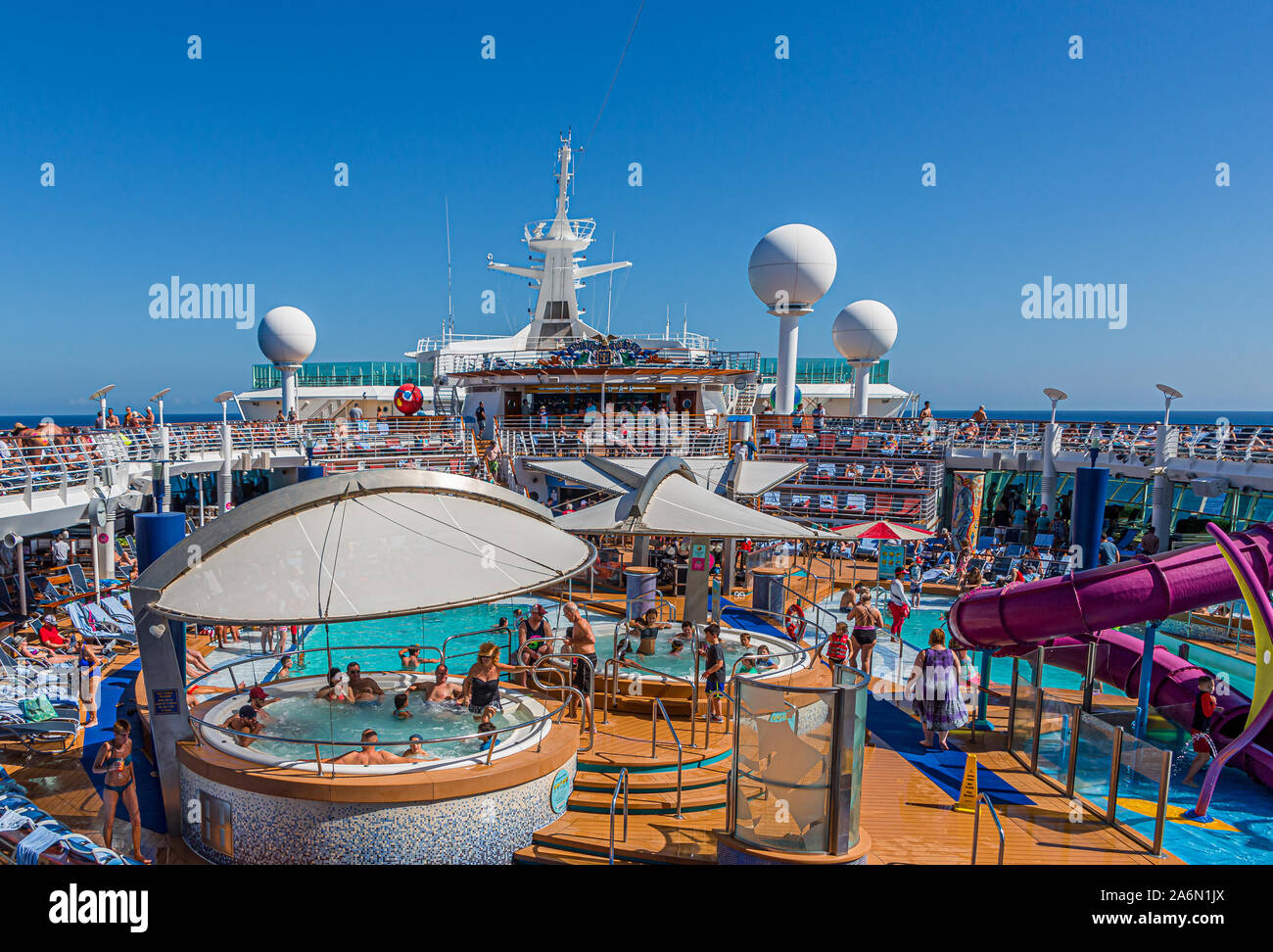 MIAMI, FLORIDA - December 3, 2019: Group led pool games, bars, outdoor ...