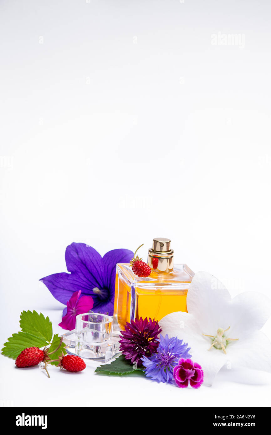 Creation of perfume essence, summer flowers sweet light fragrance ...