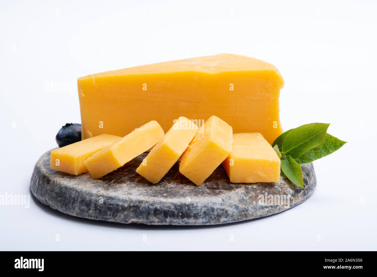 Cheddar cheese collection, piece of yellow Cheddar cheese made from cow ...