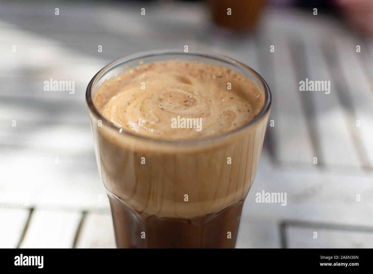 Traditional greek cold coffee Frappe with foam made from water, instant ...