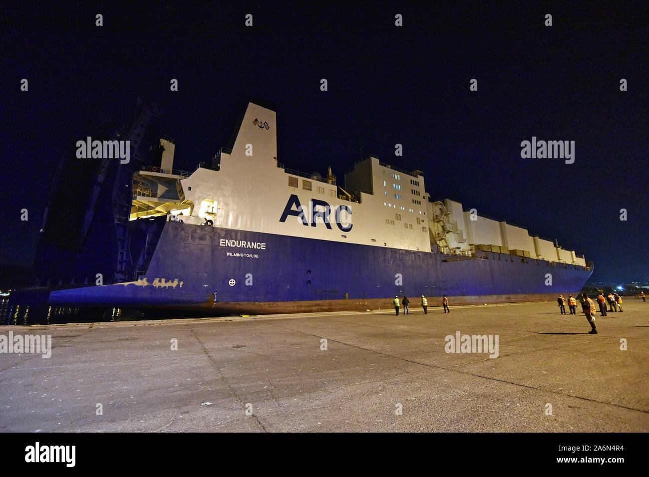 The cargo vessel ARC Endurance arrives carrying United States Army ...