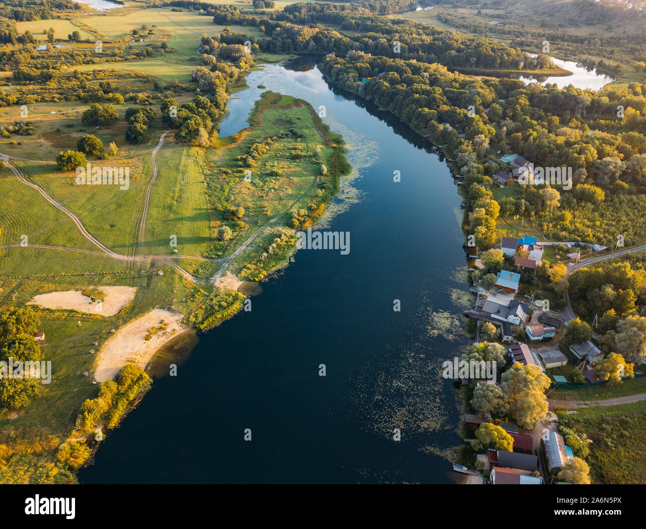 Aerial view rural village river hi-res stock photography and images - Alamy